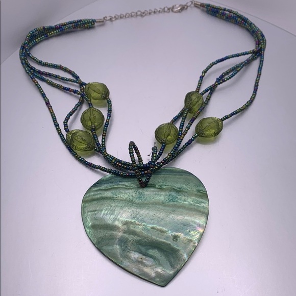 Jewelry | Green Abalone Shell Heart Pendant Necklace 1618 Lobster Clasp ...